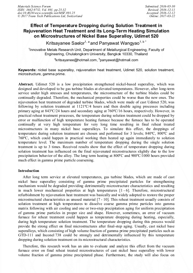 Effect of Temperature Dropping during Solution Treatment in ...