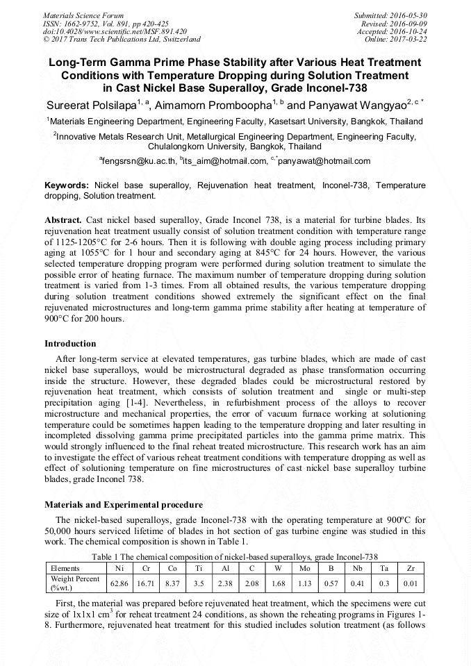 Long-Term Gamma Prime Phase Stability after Various Heat Treatment ...