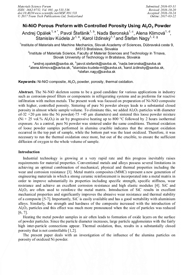 Ni-NiO Porous Preform with Controlled Porosity Using Al2O3 Powder ...