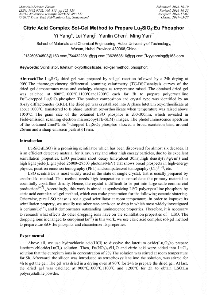 Citric Acid Complex Sol-Gel Method to Prepare Lu2SiO5:Eu Phosphor ...