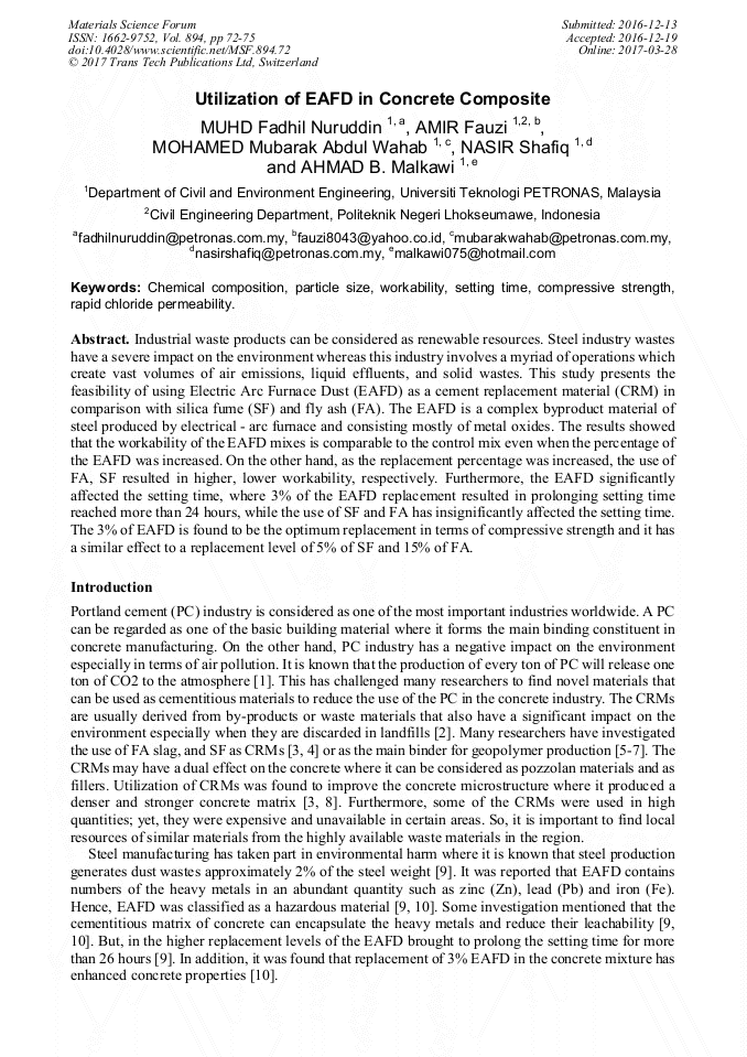 Utilization of EAFD in Concrete Composite | Scientific.Net