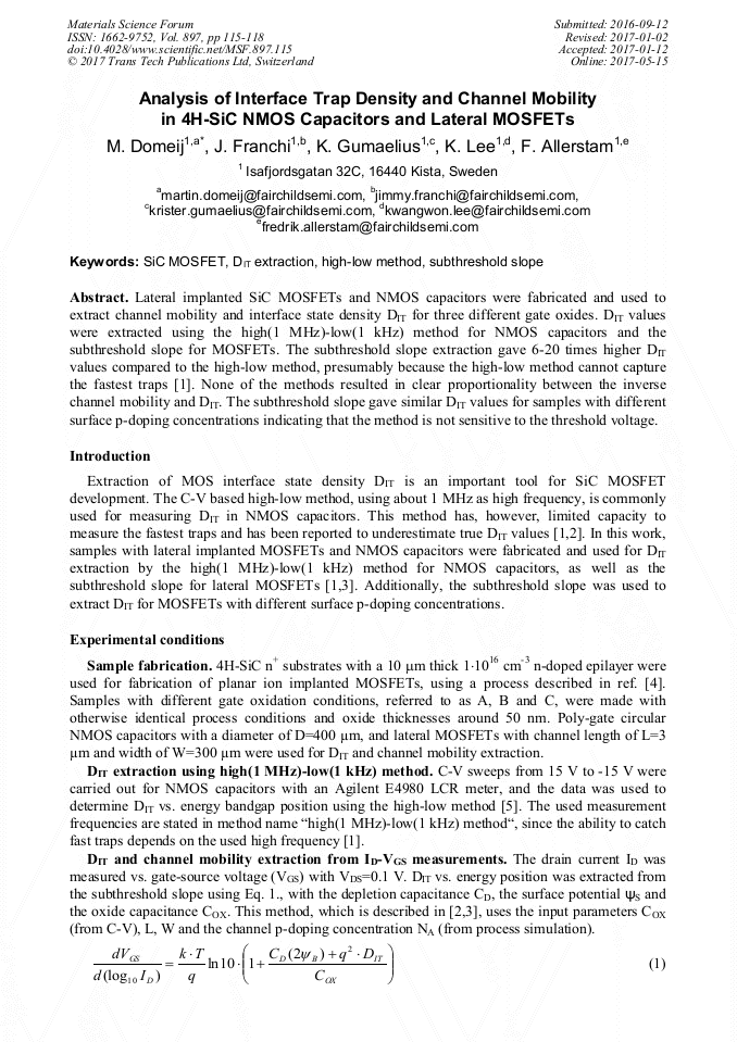 Analysis of Interface Trap Density and Channel Mobility in 4H-SiC NMOS ...