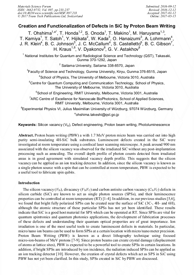 Creation and Functionalization of Defects in SiC by Proton Beam Writing ...