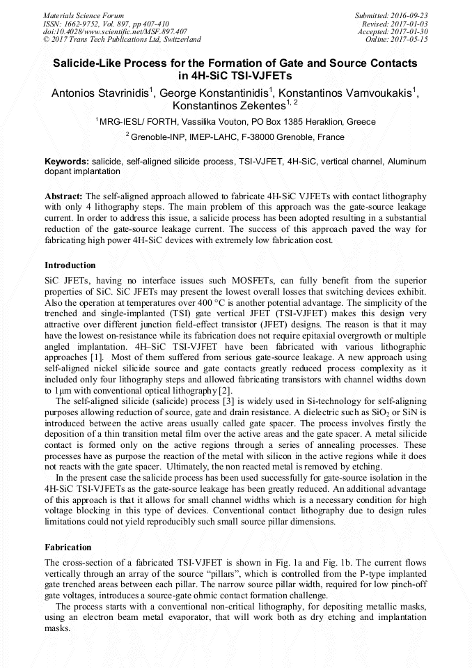 Salicide-Like Process for the Formation of Gate and Source Contacts in ...