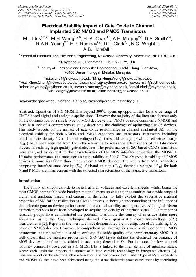 Electrical Stability Impact of Gate Oxide in Channel Implanted SiC NMOS ...