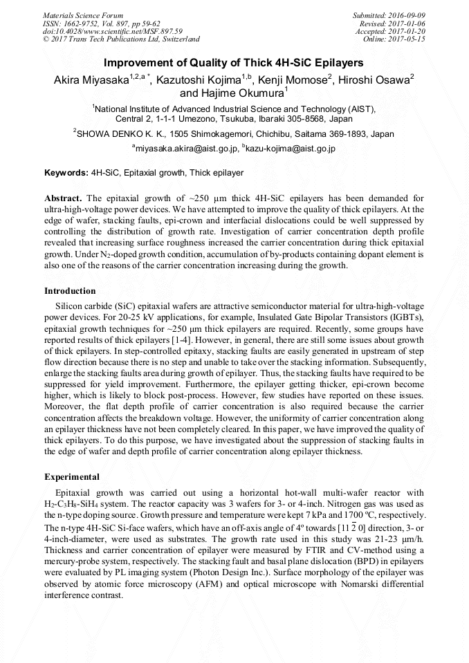 Improvement of Quality of Thick 4H-SiC Epilayers | Scientific.Net
