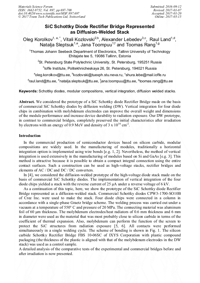SiC Schottky Diode Rectifier Bridge Represented as Diffusion-Welded ...