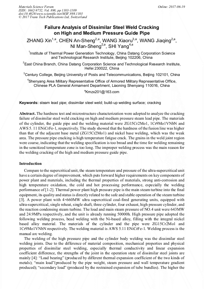 Failure Analysis of Dissimilar Steel Weld Cracking on High and Medium ...