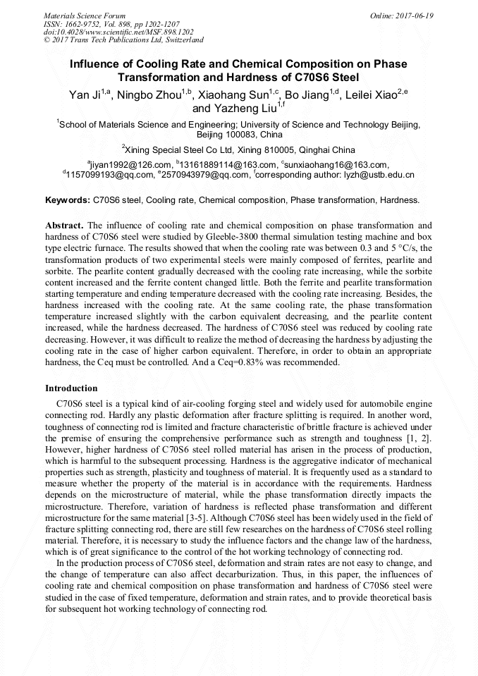Influence of Cooling Rate and Chemical Composition on Phase ...