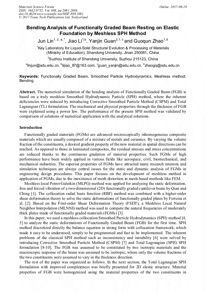 Bending Analysis of Functionally Graded Beam Resting on Elastic ...