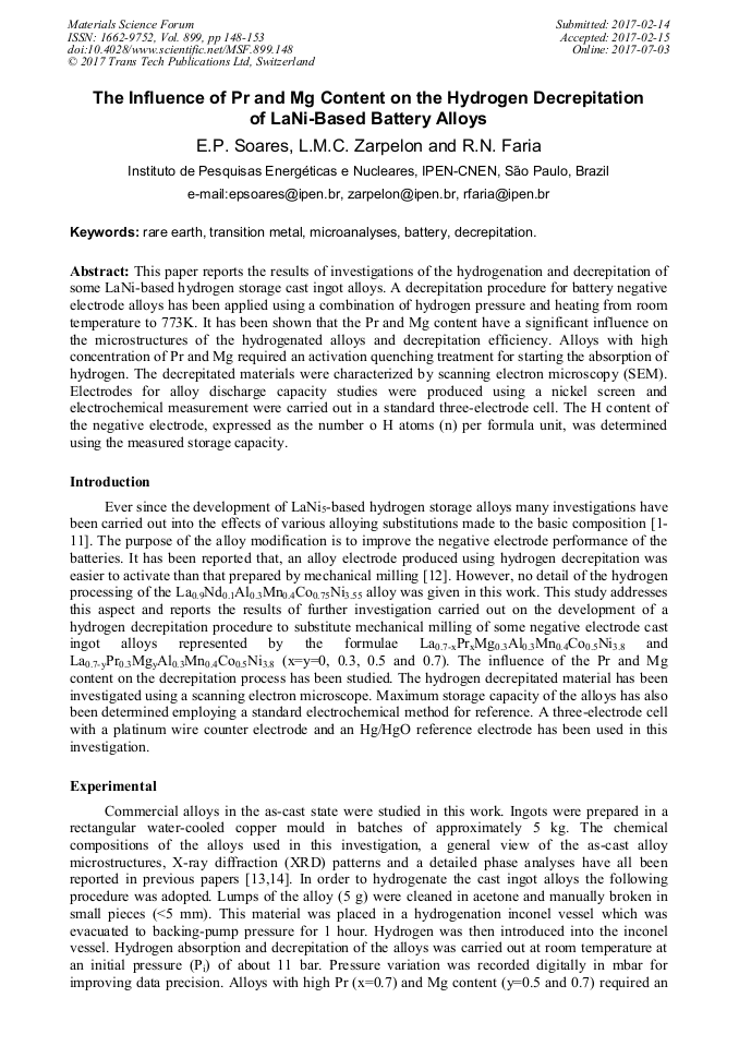 The Influence of Pr and Mg Content on the Hydrogen Decrepitation of ...