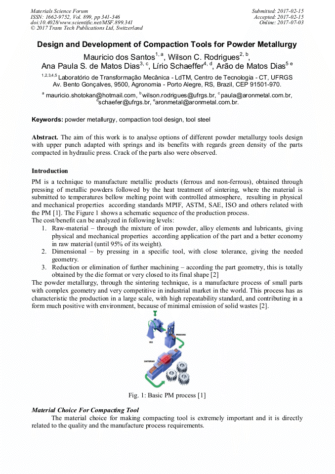 Design and Development of Compaction Tools for Powder Metallurgy ...
