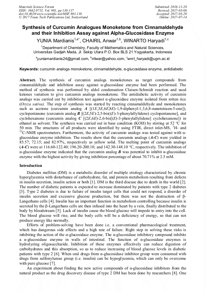 Synthesis of Curcumin Analogues Monoketone from Cinnamaldehyde and ...