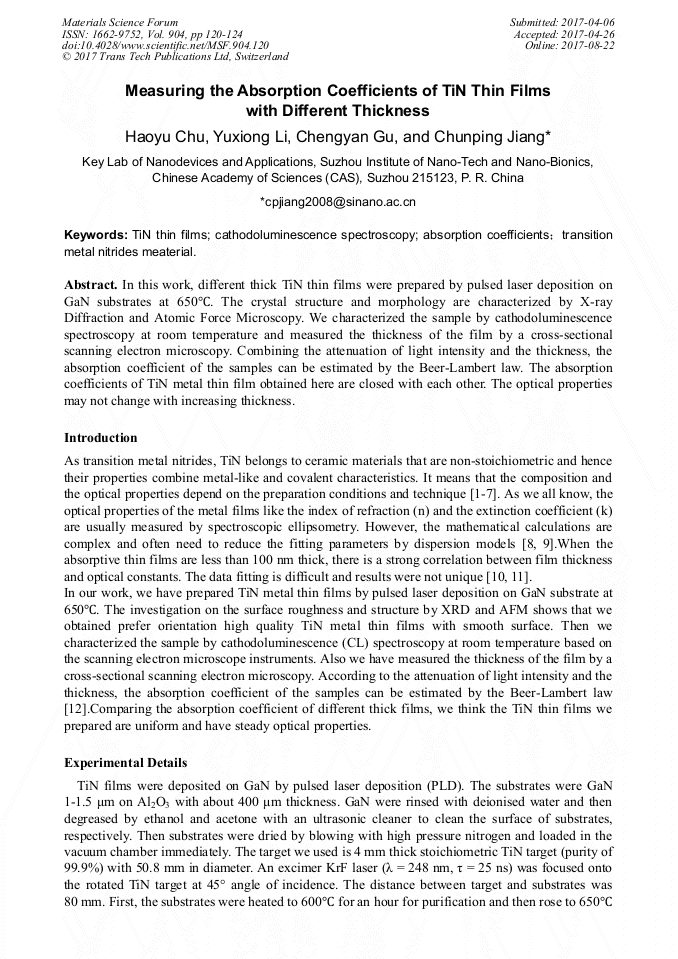Measuring the Absorption Coefficients of TiN Thin Films with Different ...