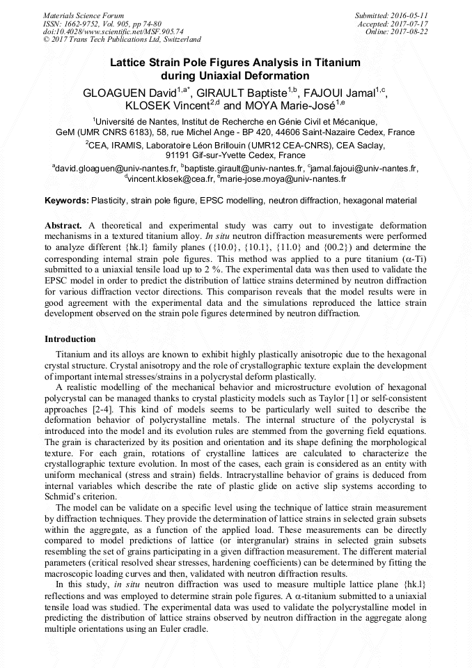 Lattice Strain Pole Figures Analysis in Titanium during Uniaxial ...