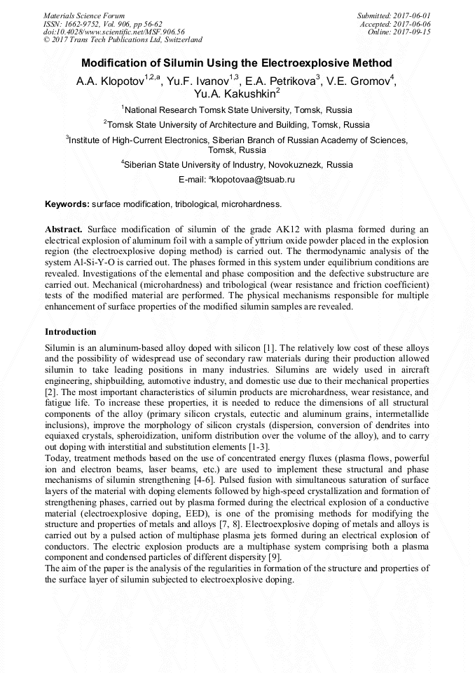 Modification of Silumin Using the Electroexplosive Method | Scientific.Net