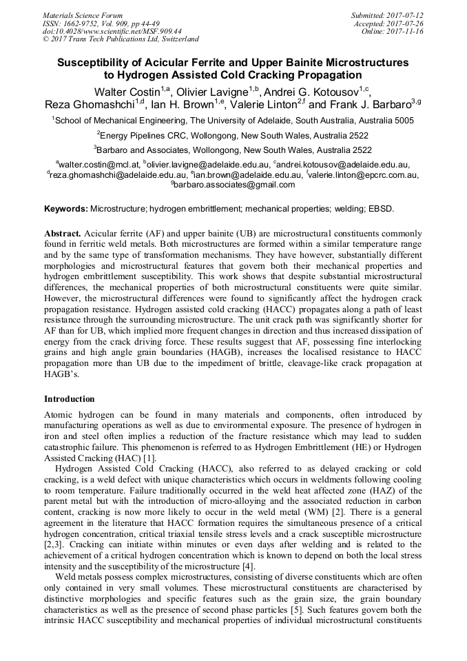 Susceptibility of Acicular Ferrite and Upper Bainite Microstructures to ...
