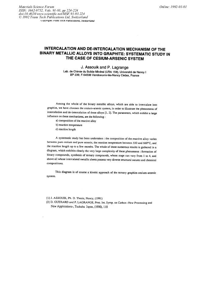 Intercalation and De-Intercalation Mechanism of the Binary Metallic ...