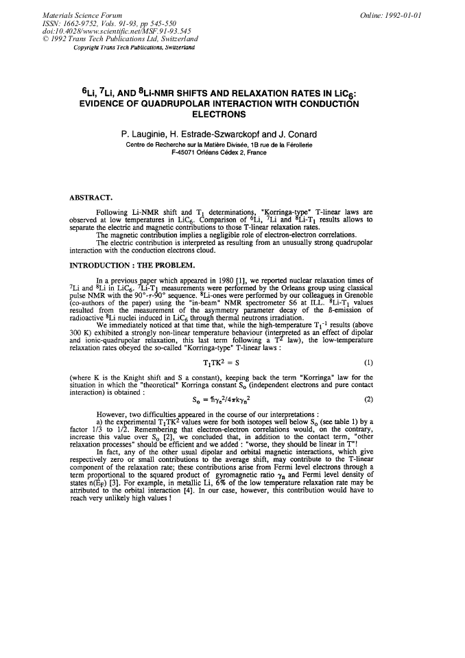 6Li, 7Li and 8Li-NMR Shifts and Relaxation Rates in LiC6: Evidence of ...