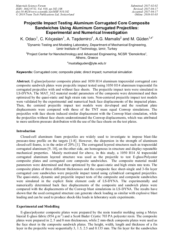 Projectile Impact Testing Aluminum Corrugated Core Composite Sandwiches ...