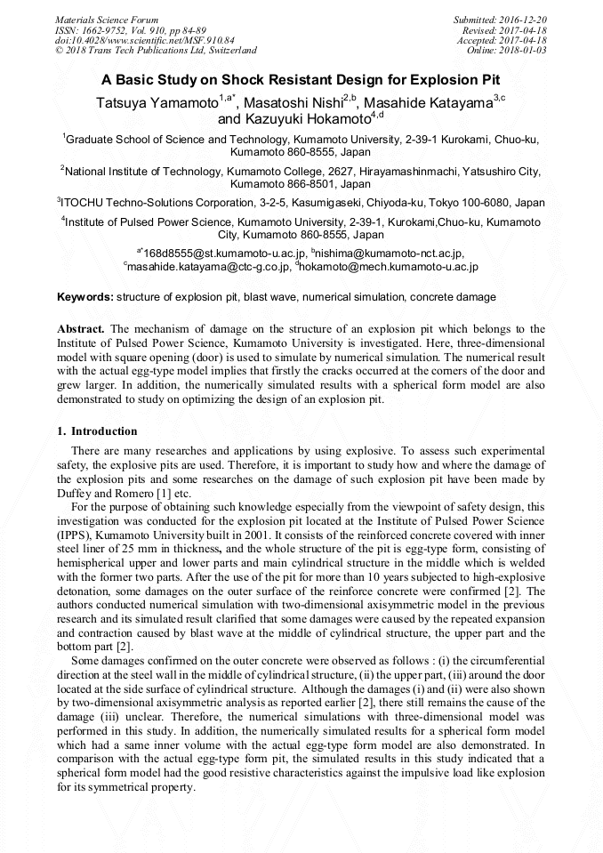 A Basic Study on Shock Resistant Design for Explosion Pit | Scientific.Net
