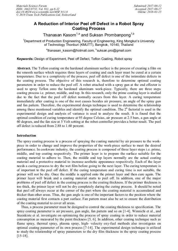 A Reduction of Interior Peel off Defect in a Robot Spray Coating ...