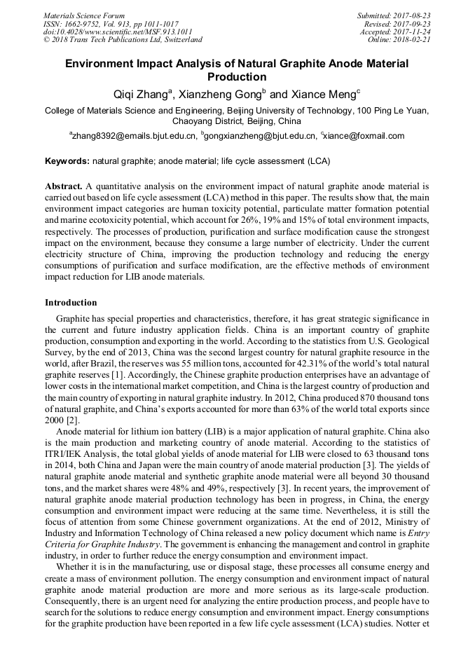 Environment Impact Analysis of Natural Graphite Anode Material ...