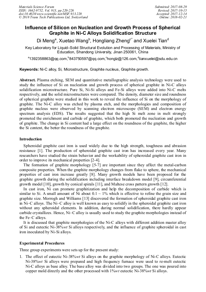 Influence of Silicon on Nucleation and Growth Process of Spherical ...