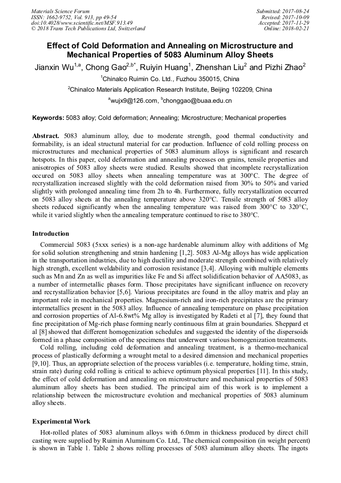 Effect of Cold Deformation and Annealing on Microstructure and ...