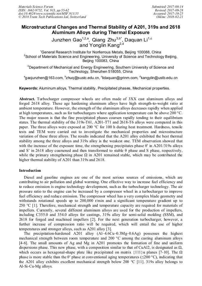 Microstructural Changes and Thermal Stability of A201, 319s and 2618 ...