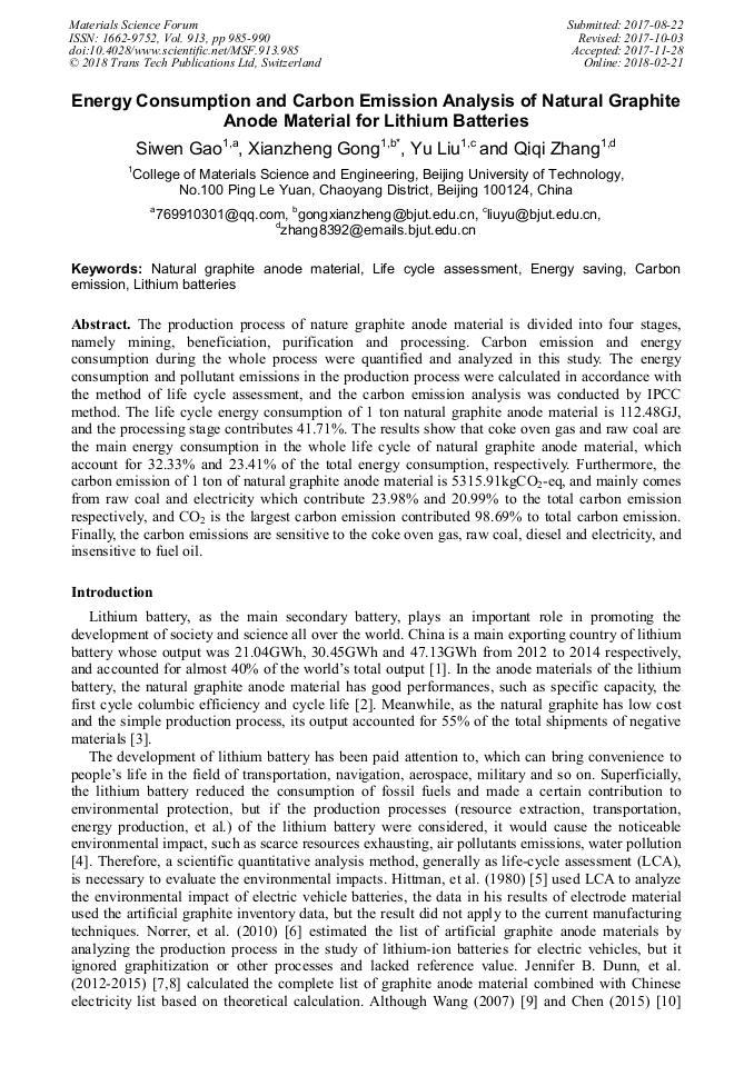 Energy Consumption and Carbon Emission Analysis of Natural Graphite ...