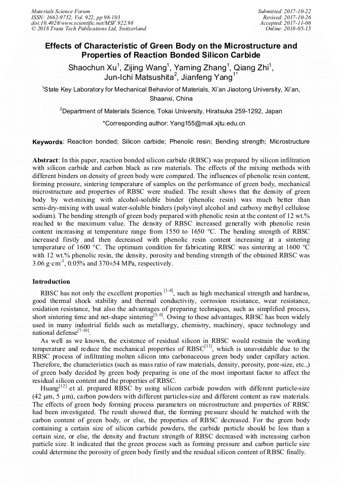Effects of Characteristic of Green Body on the Microstructure and ...