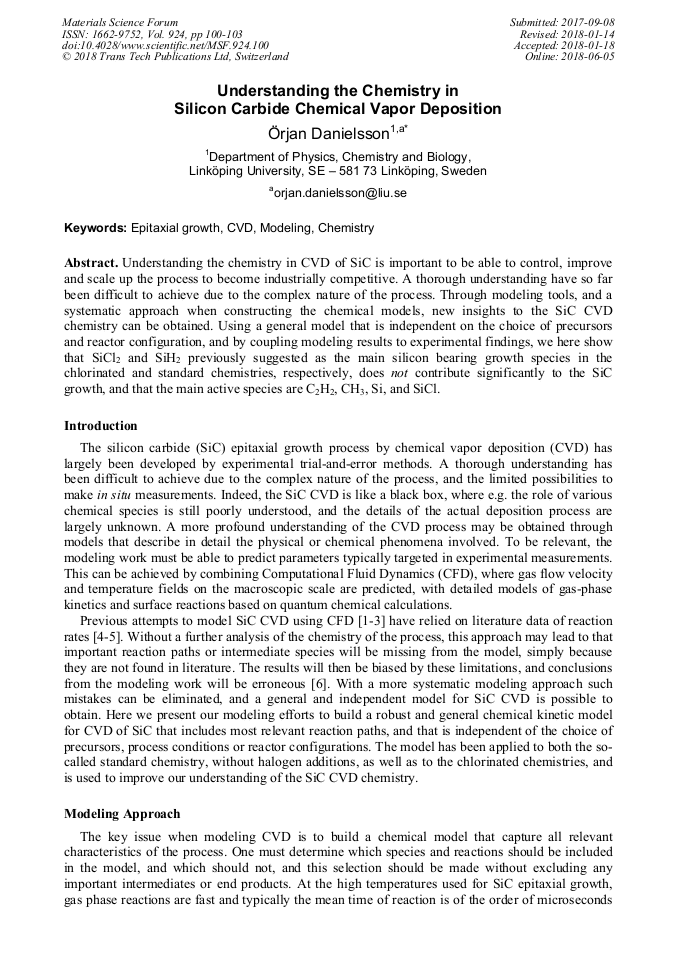 Understanding the Chemistry in Silicon Carbide Chemical Vapor ...