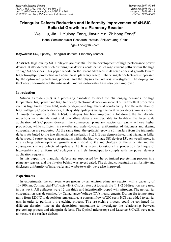 Triangular Defects Reduction and Uniformity Improvement of 4H-SiC ...