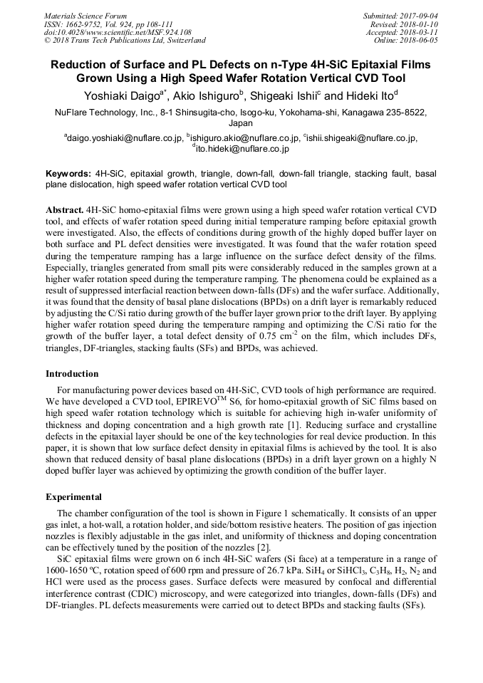 Reduction of Surface and PL Defects on n-Type 4H-SiC Epitaxial Films ...