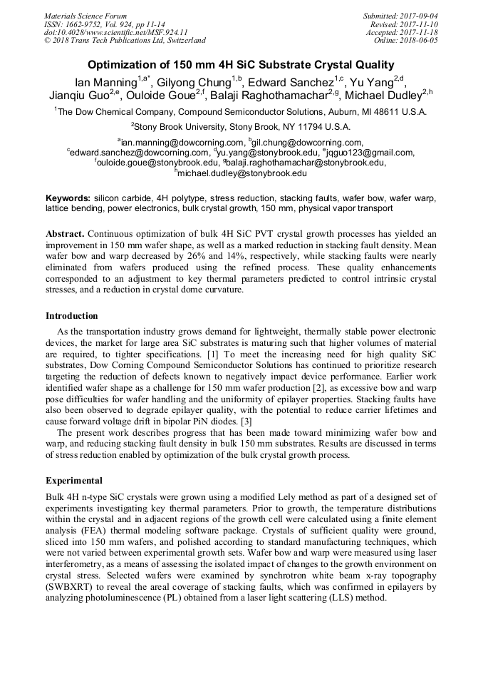 Optimization of 150 mm 4H SiC Substrate Crystal Quality | Scientific.Net