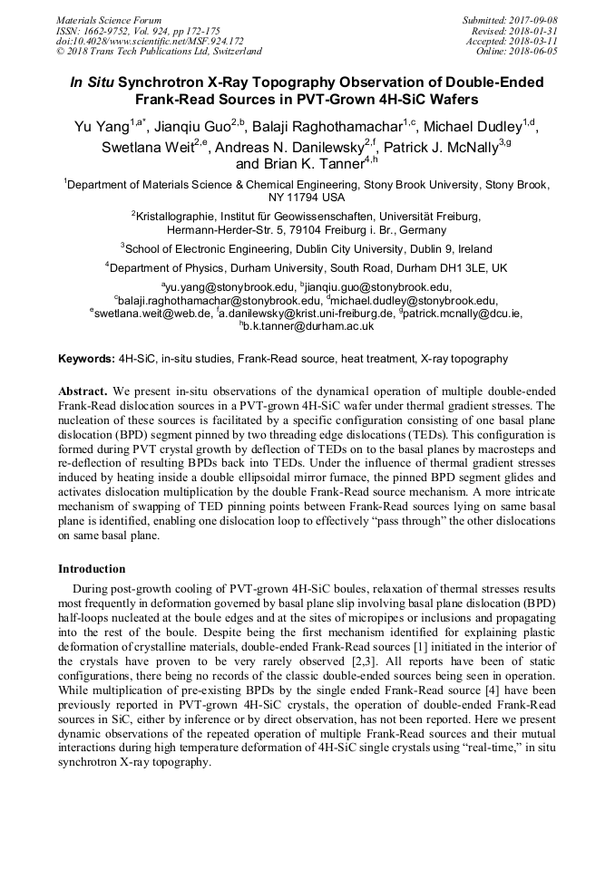 In Situ Synchrotron X-Ray Topography Observation of Double-Ended Frank ...