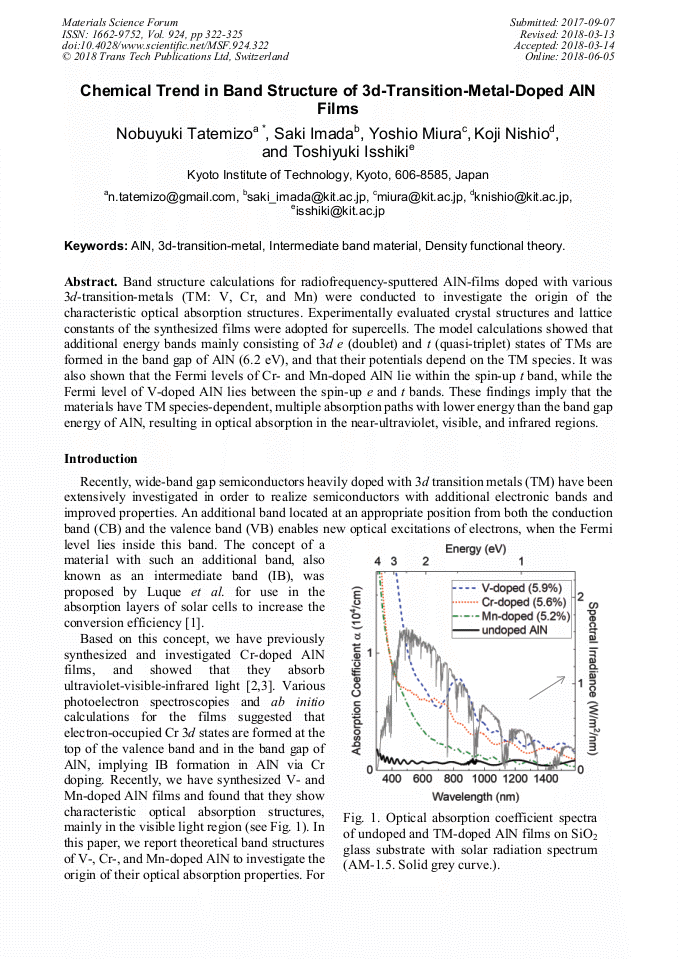 Chemical Trend in Band Structure of 3d-Transition-Metal-Doped AlN Films ...