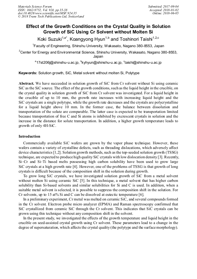 Effect of the Growth Conditions on the Crystal Quality in Solution ...