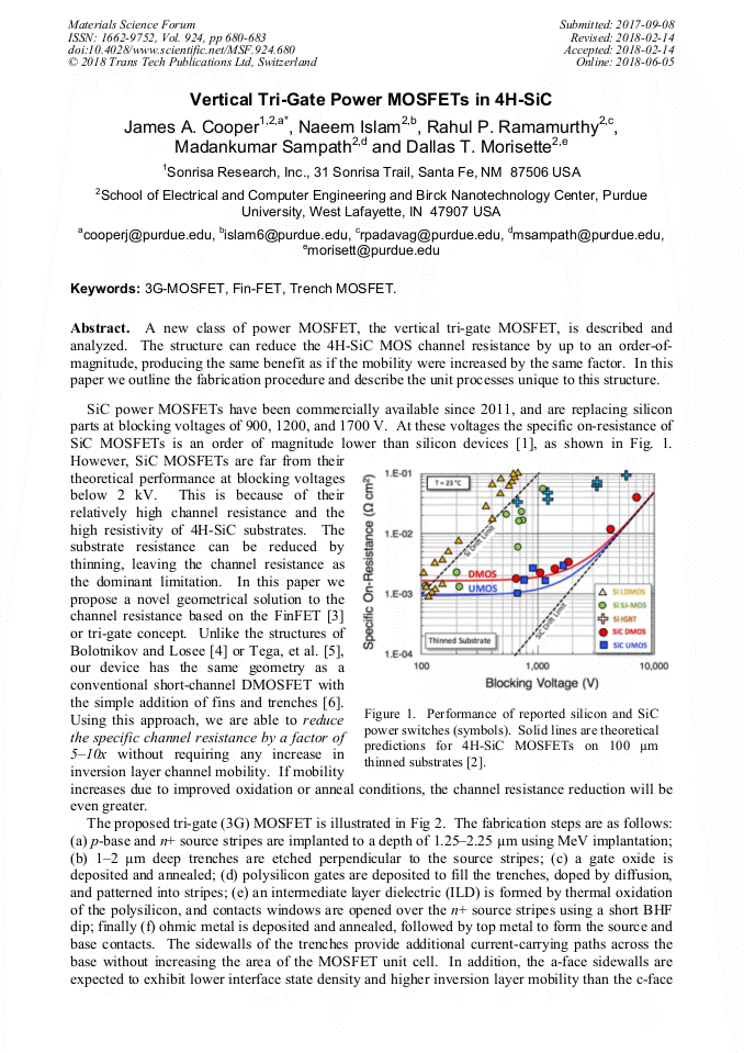 Vertical Tri-Gate Power MOSFETs in 4H-SiC | Scientific.Net