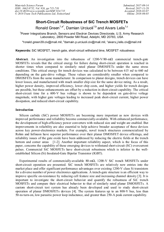 Short-Circuit Robustness of SiC Trench MOSFETs | Scientific.Net