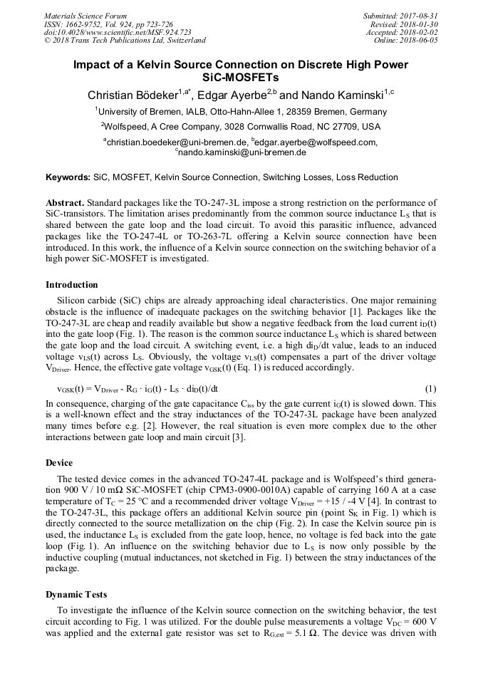 Impact of a Kelvin Source Connection on Discrete High Power SiC-MOSFETs ...