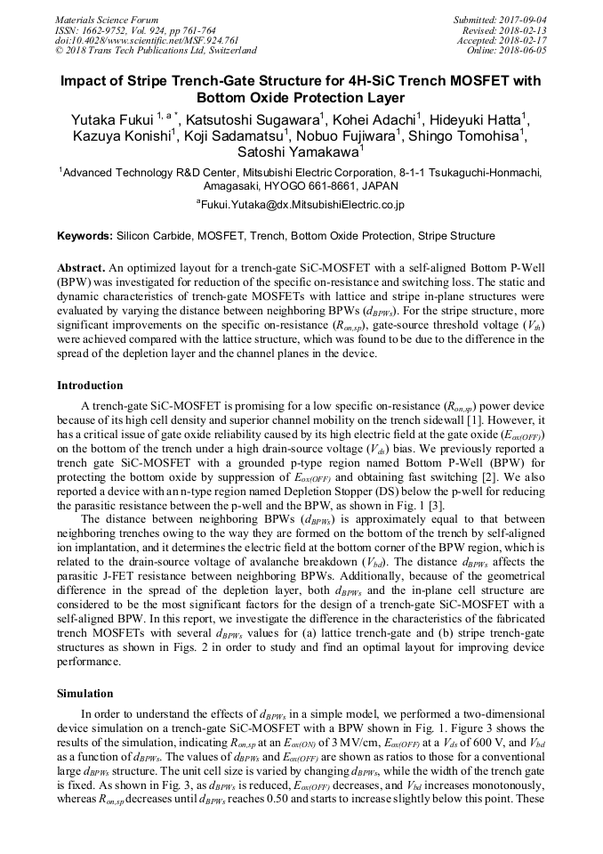 Impact of Stripe Trench-Gate Structure for 4H-SiC Trench MOSFET with ...