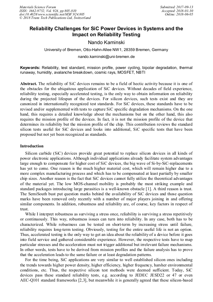 Reliability Challenges for SiC Power Devices in Systems and the Impact ...
