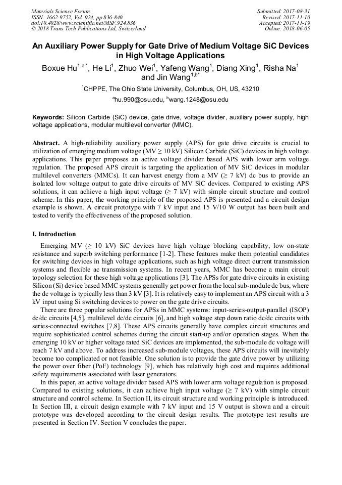 An Auxiliary Power Supply for Gate Drive of Medium Voltage SiC Devices ...