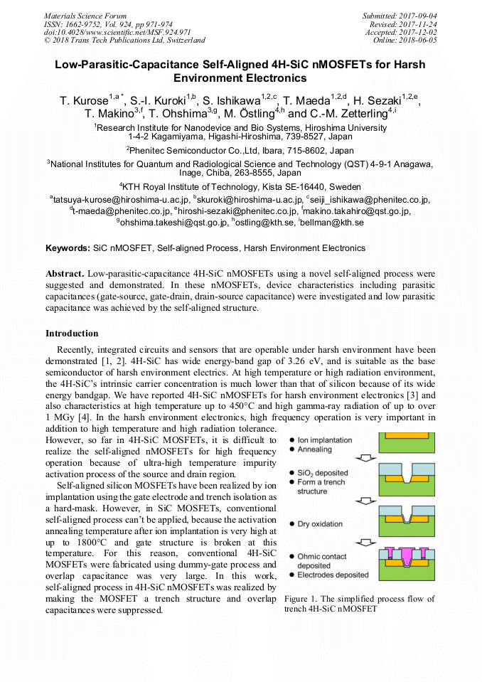 Low-Parasitic-Capacitance Self-Aligned 4H-SiC nMOSFETs for Harsh Environment Electronics ...