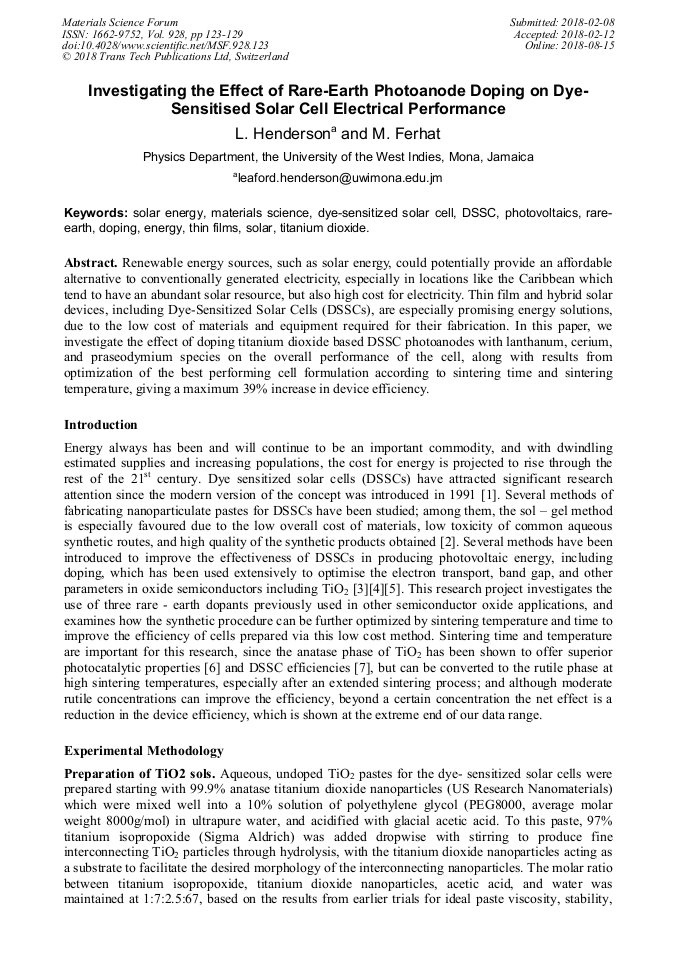 Investigating the Effect of Rare-Earth Photoanode Doping on Dye ...