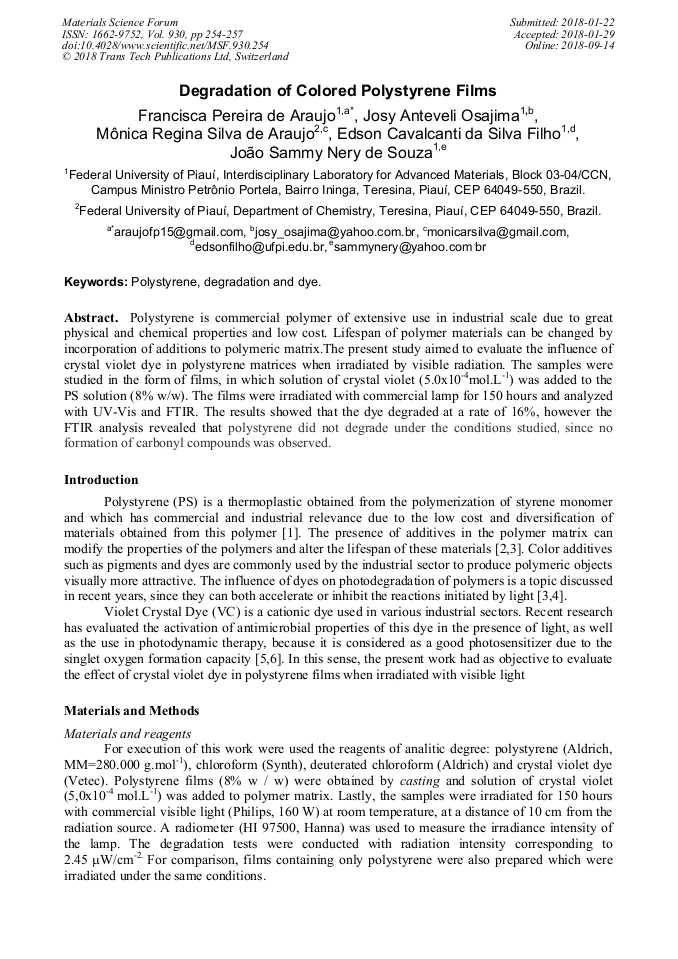 Degradation of Colored Polystyrene Films | Scientific.Net