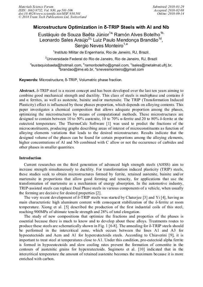Microstructure Optimization in δ-TRIP Steels with Al and Nb ...