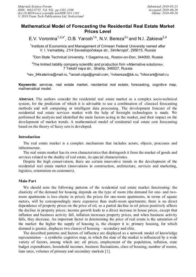 Mathematical Model of Forecasting the Residential Real Estate Market ...